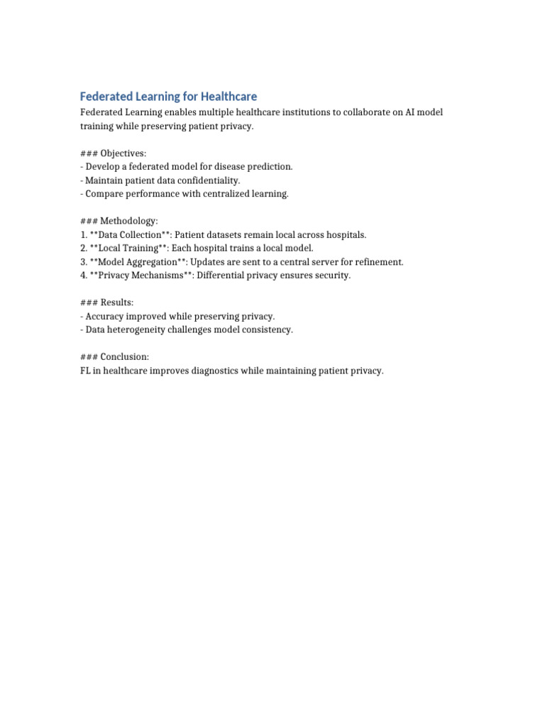 Federated Learning For Healthcare | PDF