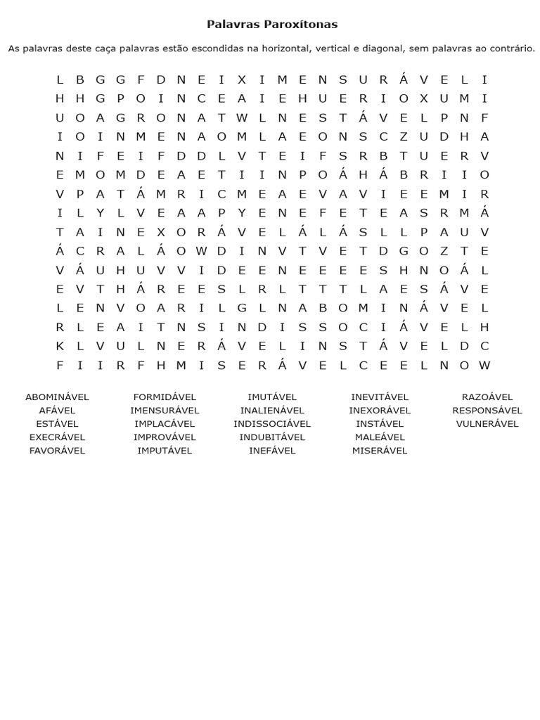 Palavras Paroxítonas - Imprimir Caça Palavras | PDF
