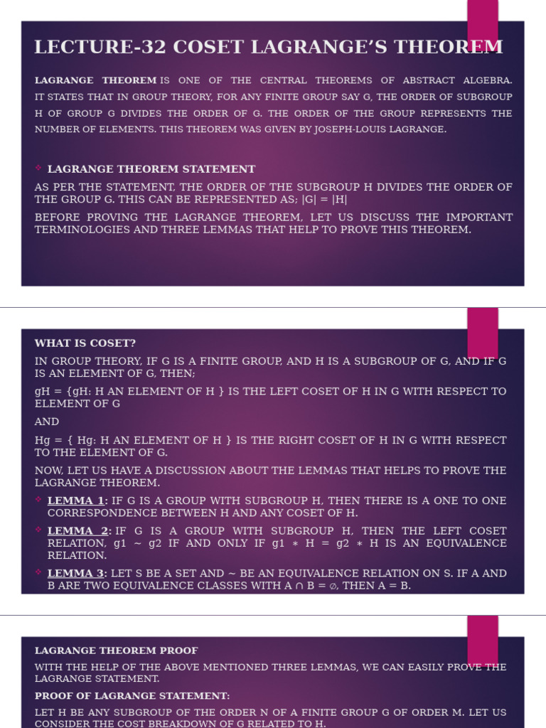 Lecture-32 Coset Lagrange's Theorem | PDF
