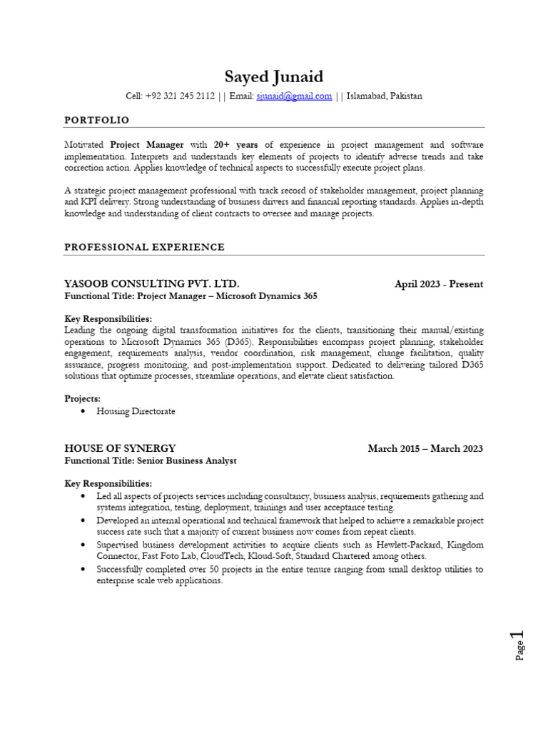 Resume- Sayed Junaid (2024) | PDF | Project Management | Business