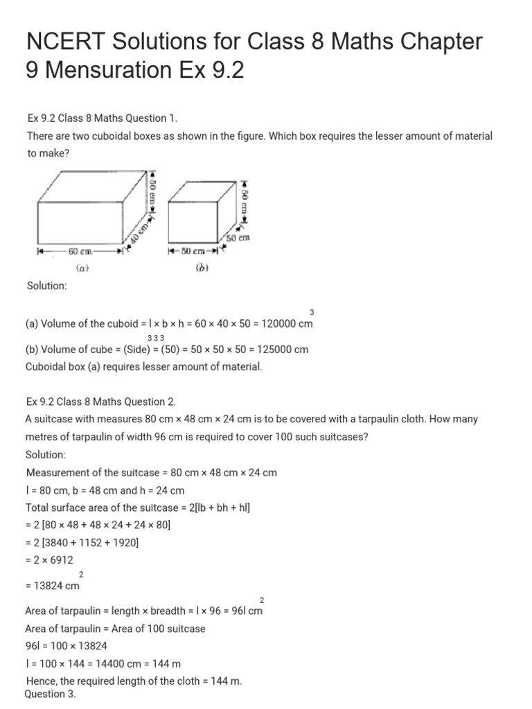 class-8-maths-chapter-11-exercise-9-2-solution-ncert | PDF | Area | Length