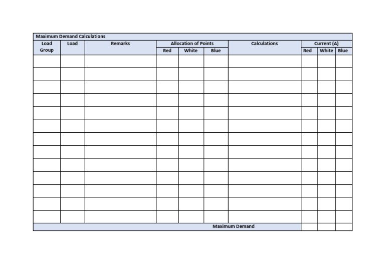 Maximum Demand Calculation Sheet | PDF