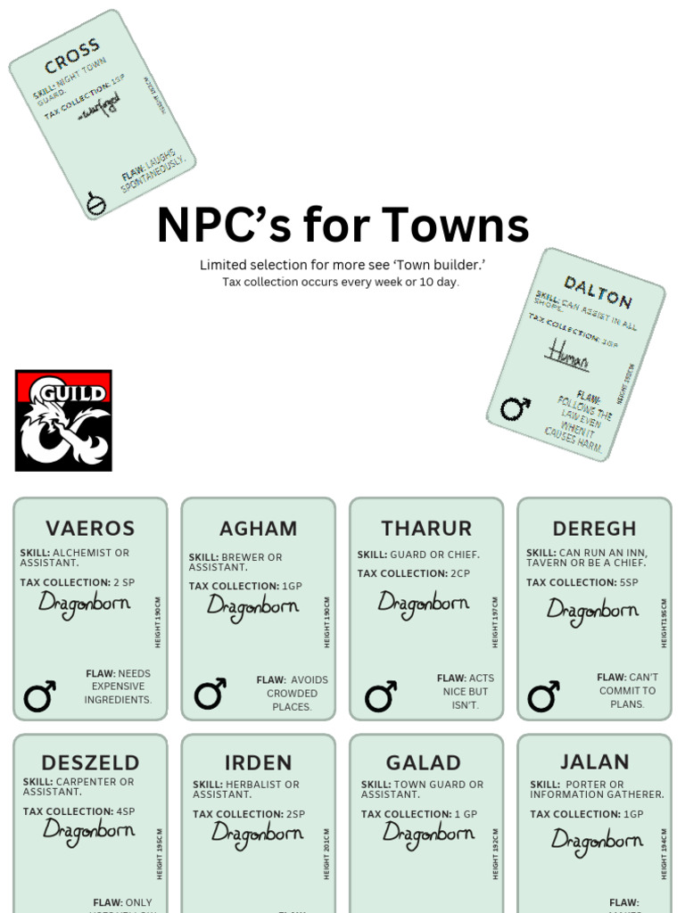 Printable NPC S For Towns 2 | PDF