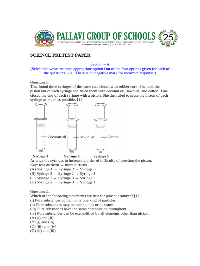PRE TEST PAPER SCIENCE JAN 12th | PDF | Atoms | Iodine