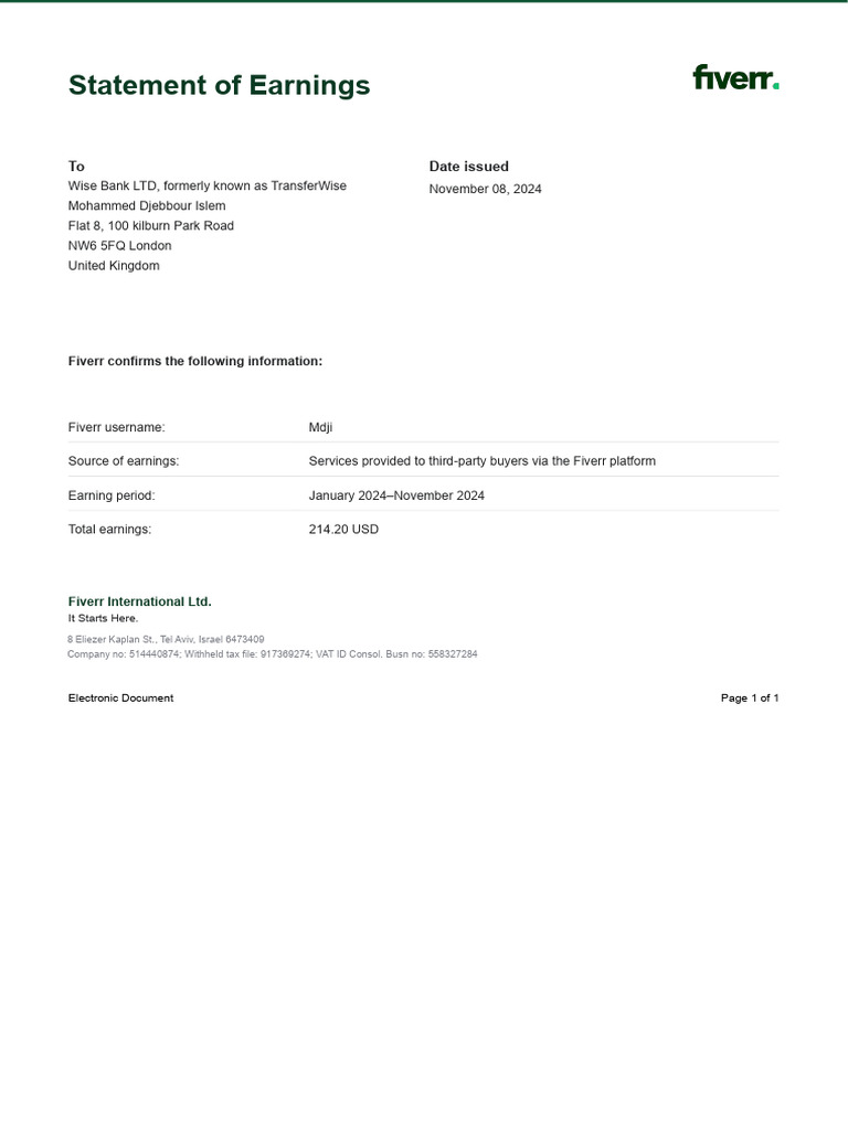 Fiverr Statement of Earnings | PDF