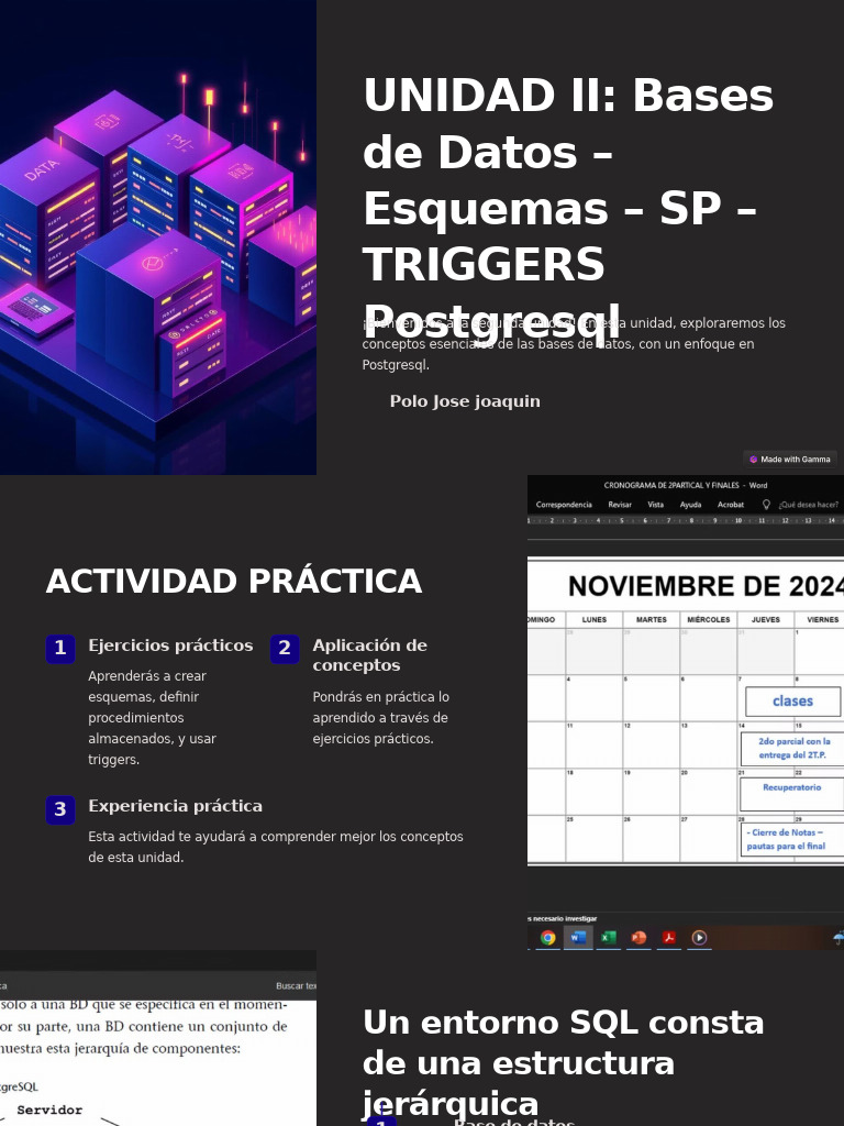 UNIDAD II Bases de Datos Esquemas SP TRIGGERS Postgresql | PDF | Bases de datos | Datos de ...