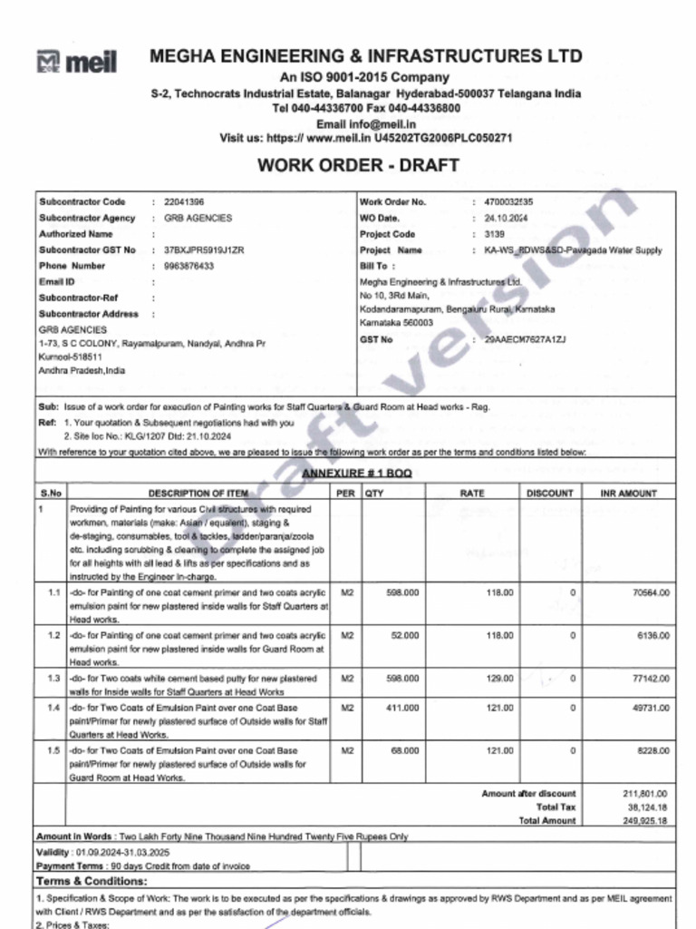 Draft WO 4700032535 - GRB Agencies - Painting For Staff Quarters ...