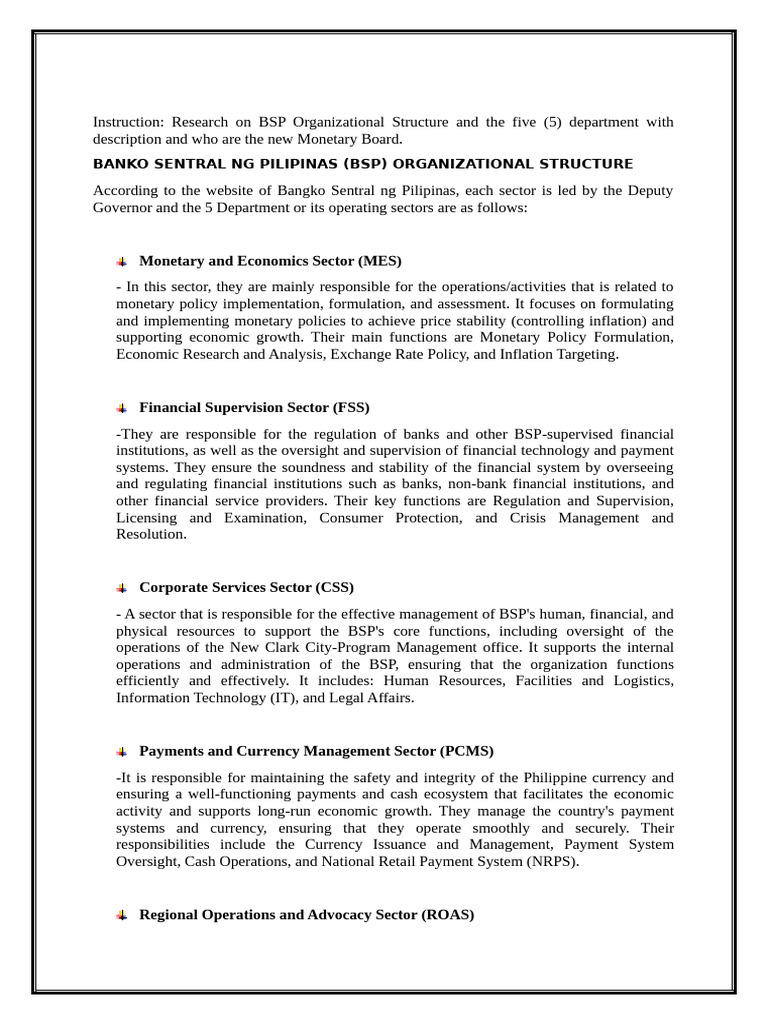 BSP Organizational Structure Overview | PDF | Monetary Policy | Economies