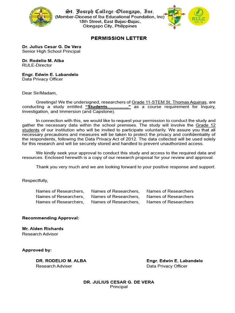 Permission Request for Student Research | PDF