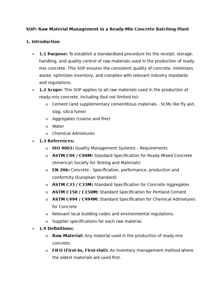 SOP - Raw Material Management in A Ready-Mix Concrete Batching Plant ...