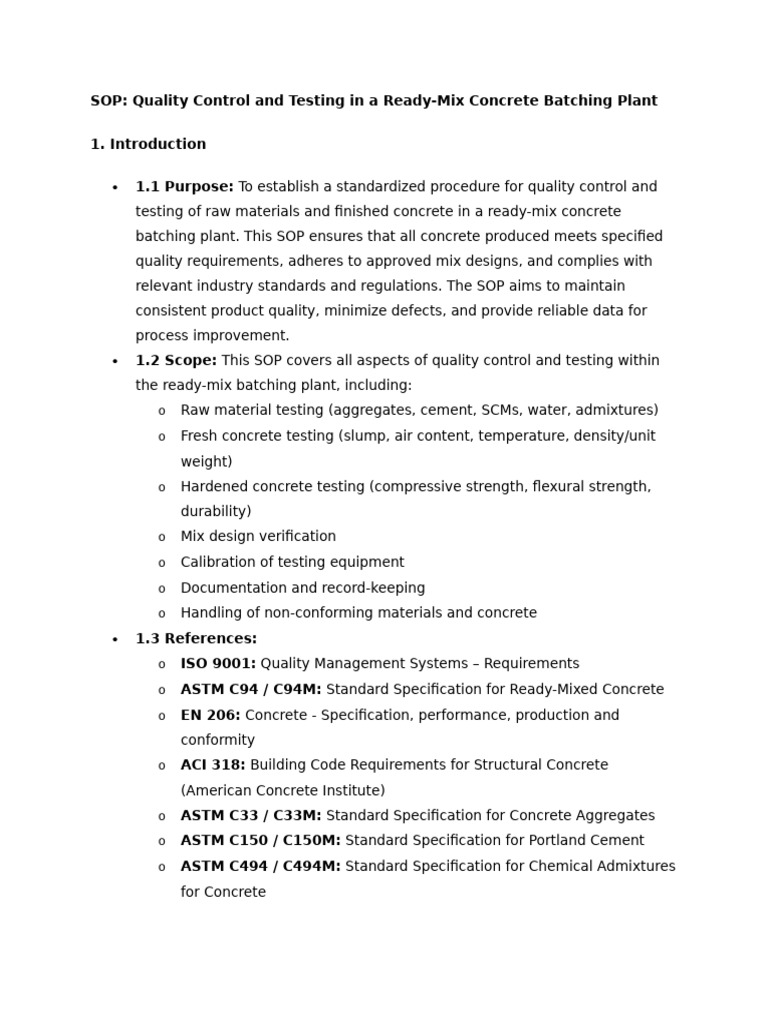 Ready-Mix Concrete Quality Control SOP | PDF | Concrete | Calibration