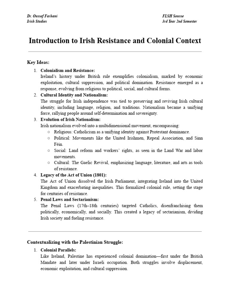 Irish Resistance and Colonial Context | PDF | Irish Nationalism ...