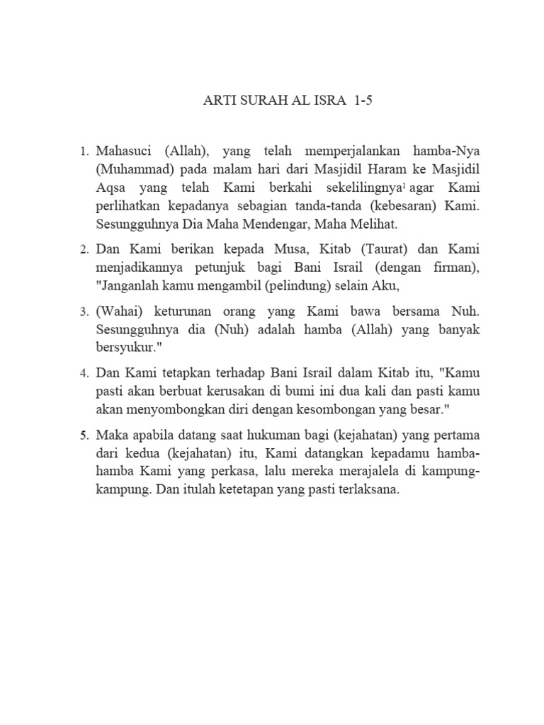 ARTI SURAH AL ISRA 1-5 | PDF