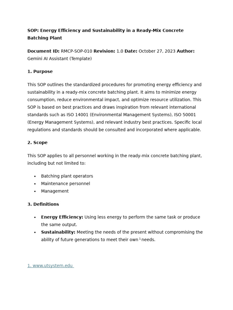 SOP - Energy Efficiency and Sustainability in A Ready-Mix Concrete ...