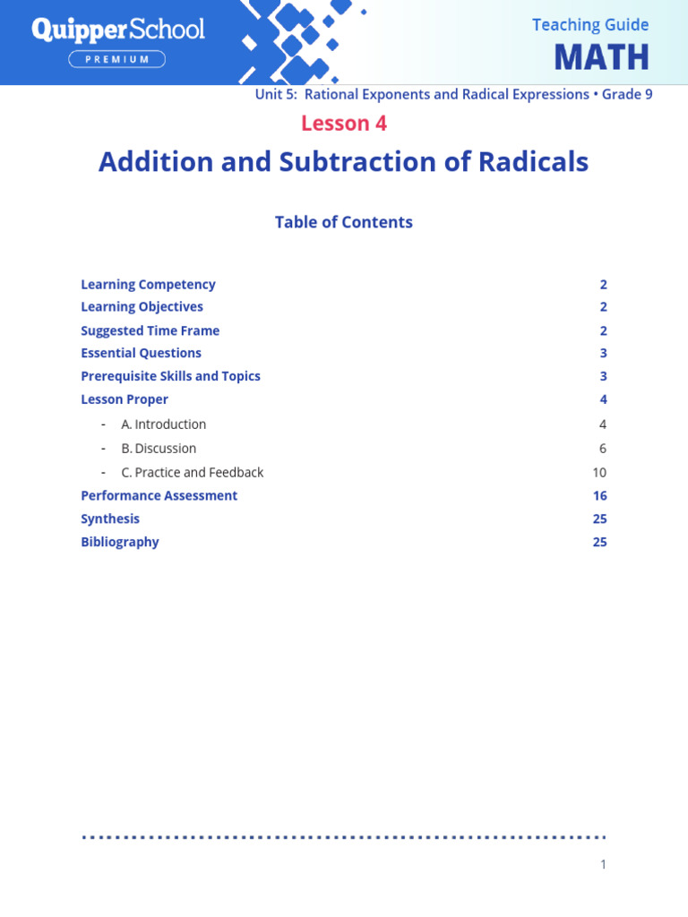 Addition and Subtraction of Radical | PDF | Length | Multiplication