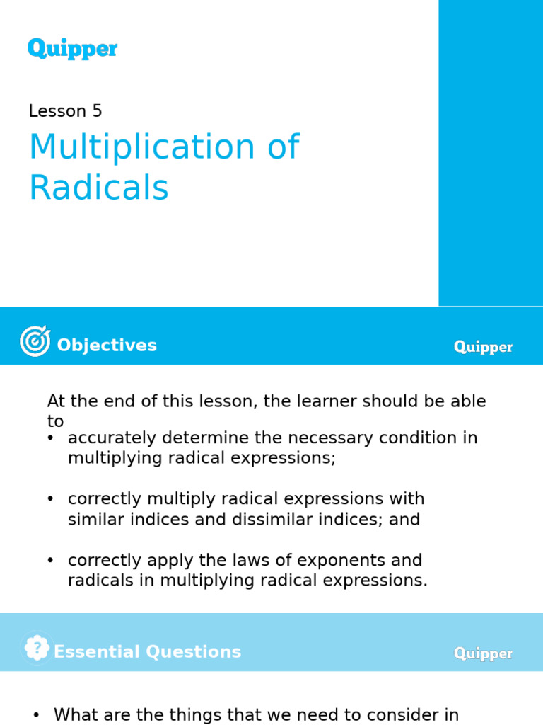 Multiplications of Radicals | PDF | Multiplication | Exponentiation