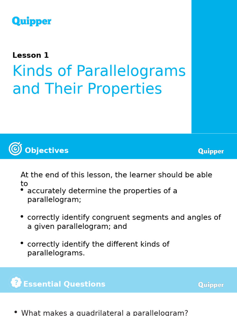 Parallelogram Types and Properties Guide | PDF | Rectangle | Geometry
