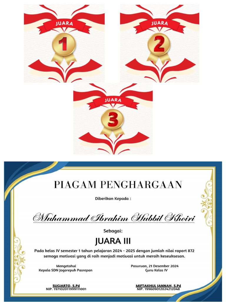 Juara Kelas Mifta Kelas 4 | PDF