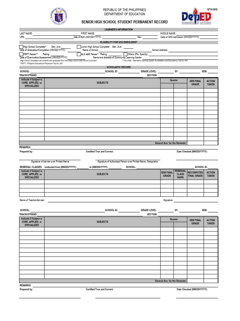 Senior High School Student Record | PDF | Middle Schools | Schools