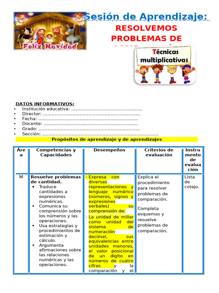 4° Sesión Día 4 Mat Resolvemos Problemas de Comparación | PDF ...