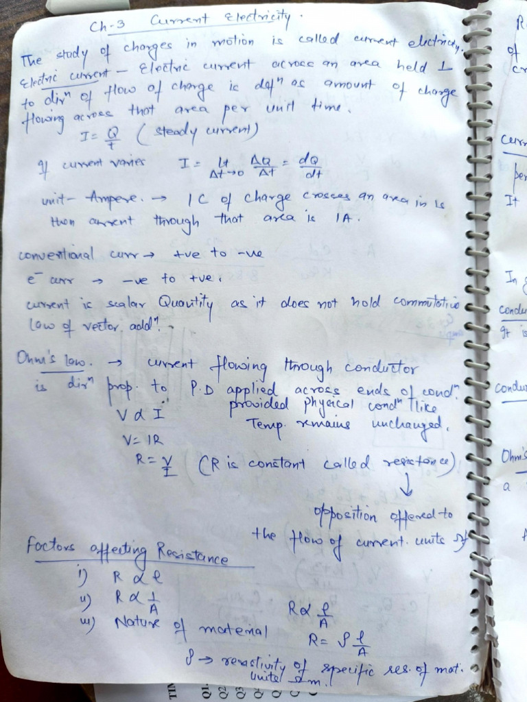 Current electricity Notes | PDF