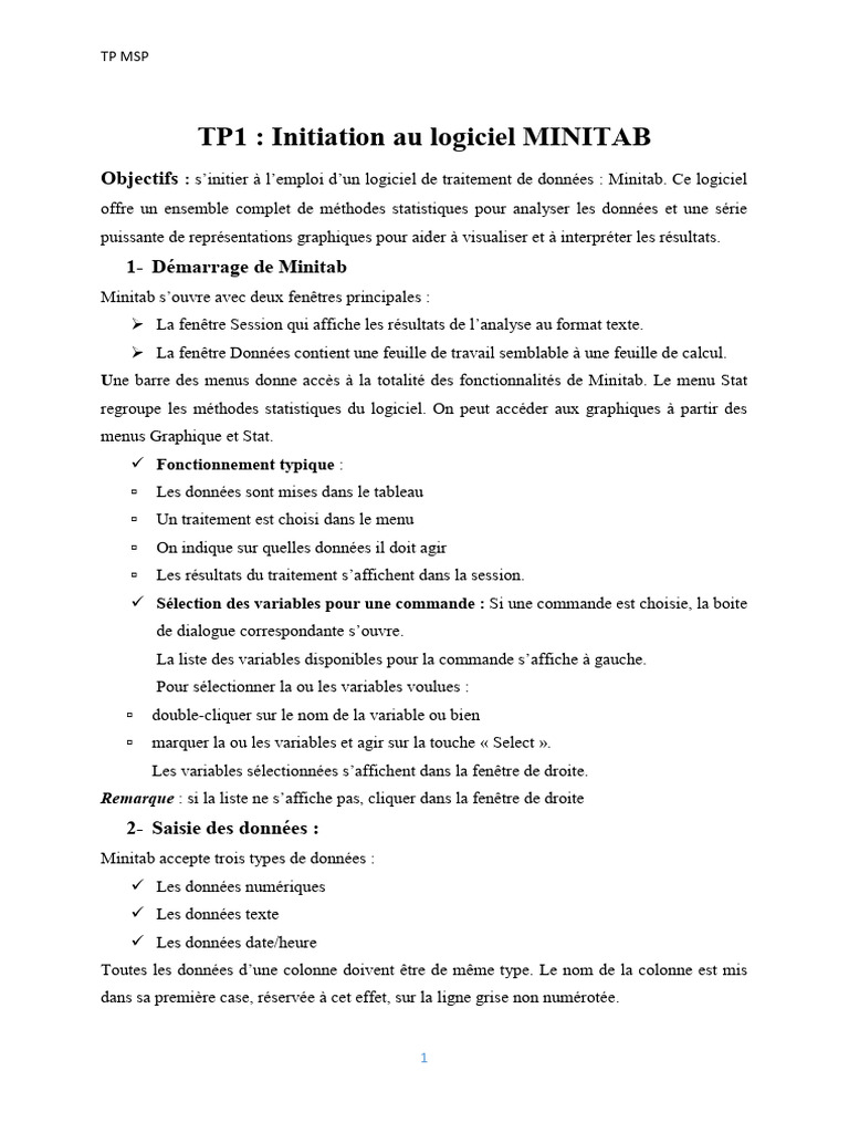 Initiation à Minitab pour l'analyse statistique | PDF | Histogramme ...