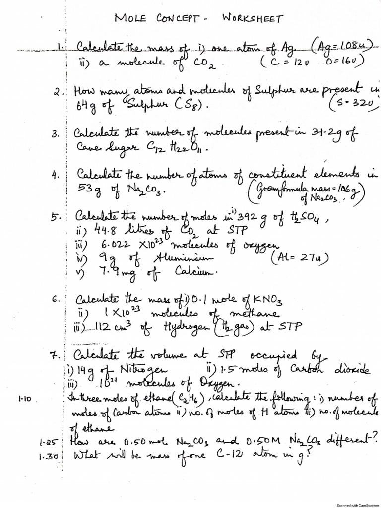 Mole Concept Numericals | PDF