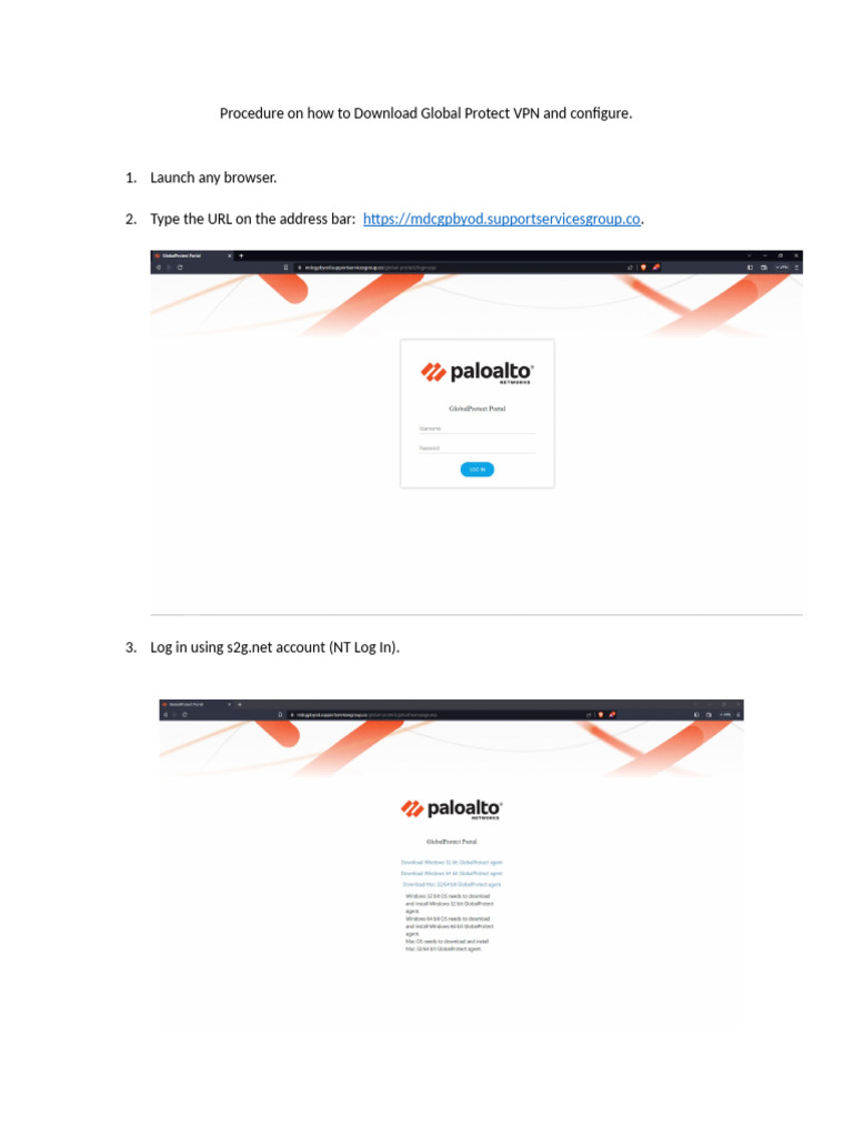 Procedure on How to Download Global Protect VPN and Configure | PDF