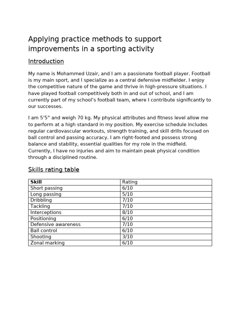 Applying Practice Methods to Support Improvements in a Sporting ...