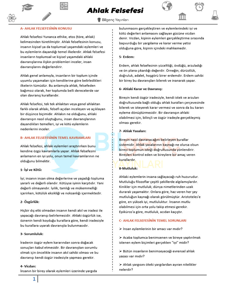 Tyt Felsefe Ahlak Felsefesi Ders Notu | PDF