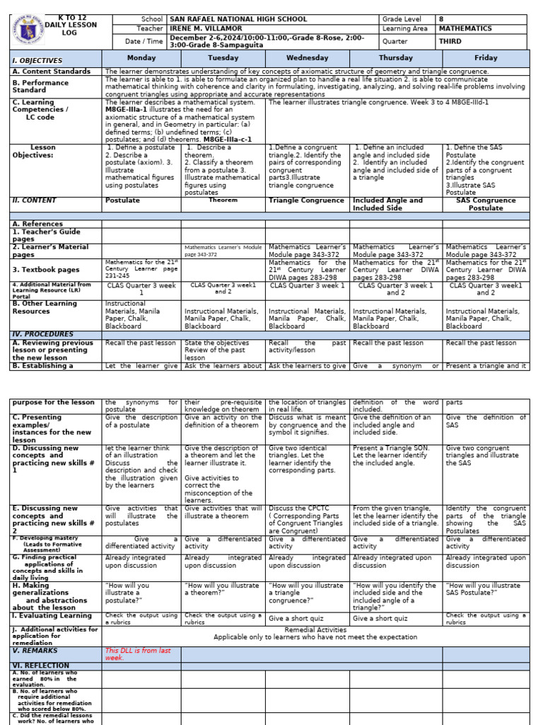 DLL-Math 8 2024-2025 W2 Q3 | PDF | Mathematics