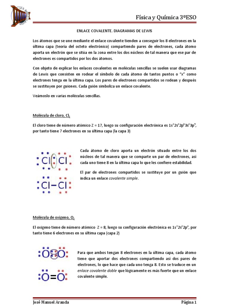 Diagramas Lewis | PDF | Enlace covalente | Enlace químico