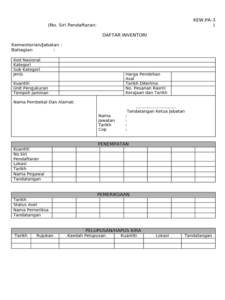 KEW (1) .PA-3 (Daftar Inventory) | PDF