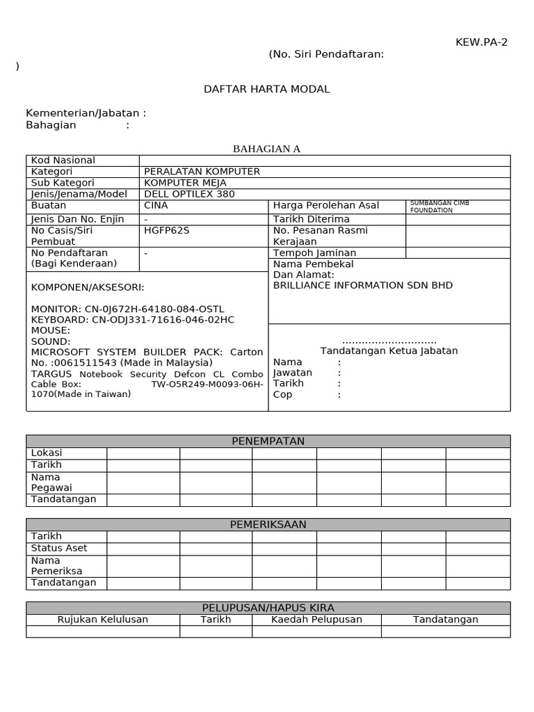 KEW[1].PA-2 (Daftar Harta Modal)(1) | PDF
