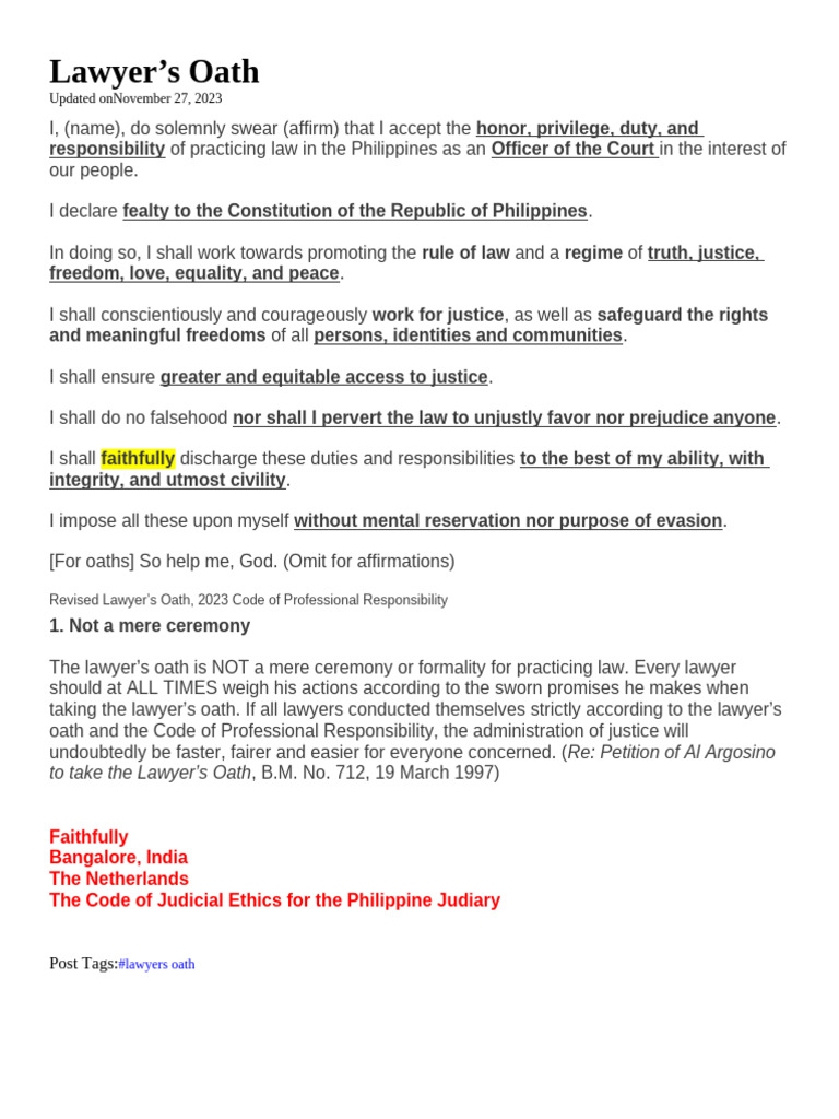 Lawyer's Oath | PDF