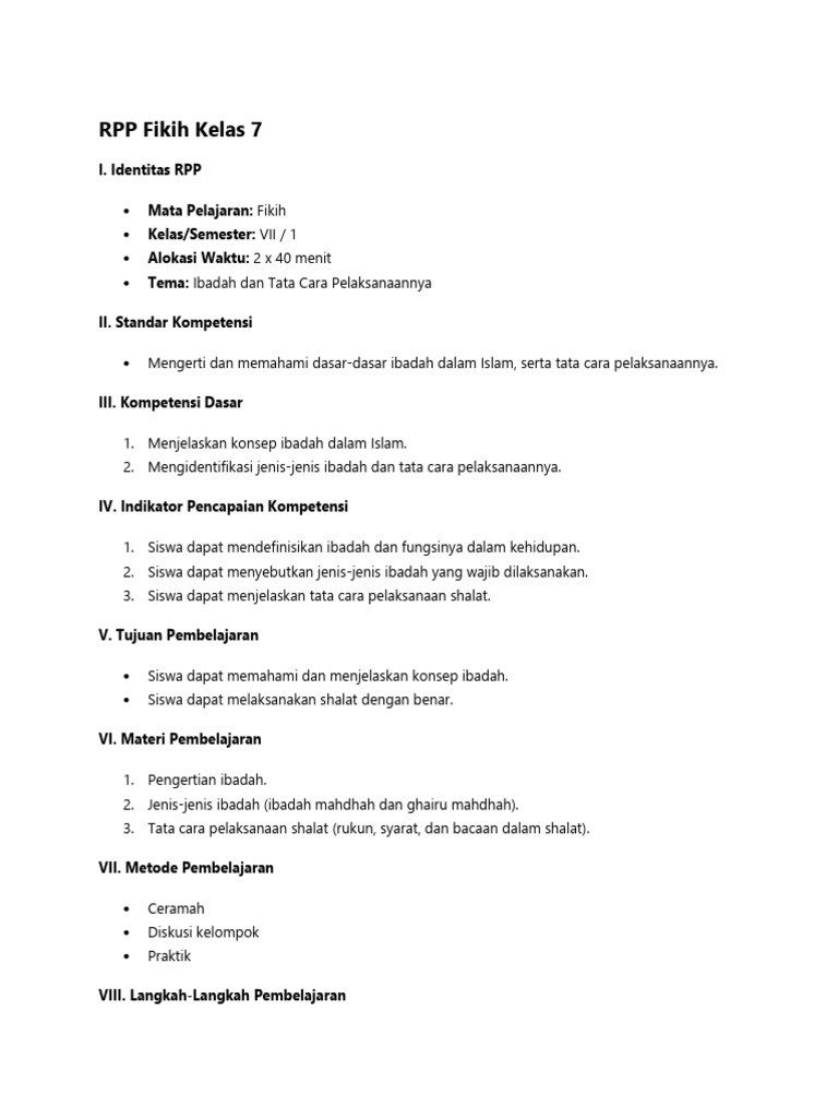 RPP Fikih Kelas 7 | PDF
