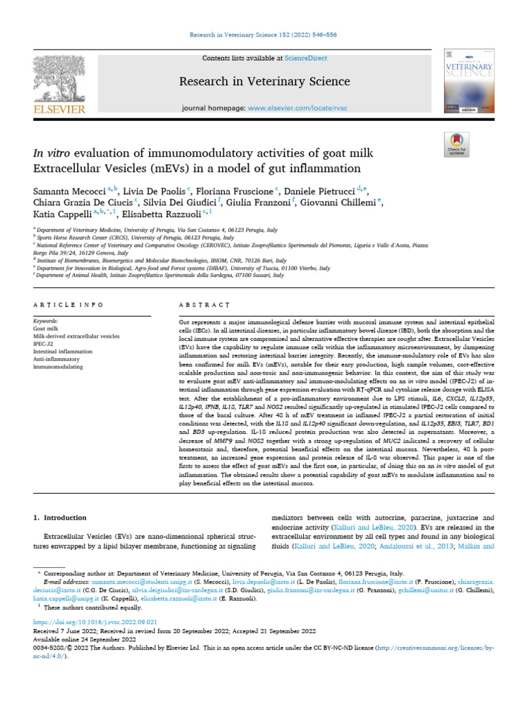 Mecocci 2022 in Vitro Evaluation of Immunomodulatory Activities of Goat ...