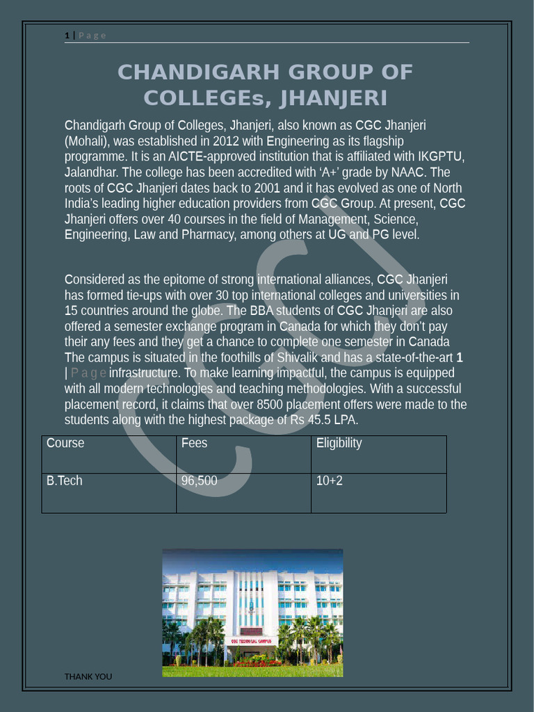 CGC Jhanjeri: Top Engineering College | PDF
