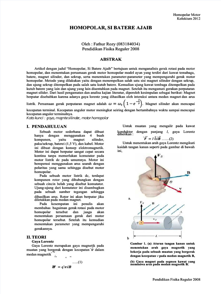Motor Homopolar: Analisis Gerak Rotasi | PDF