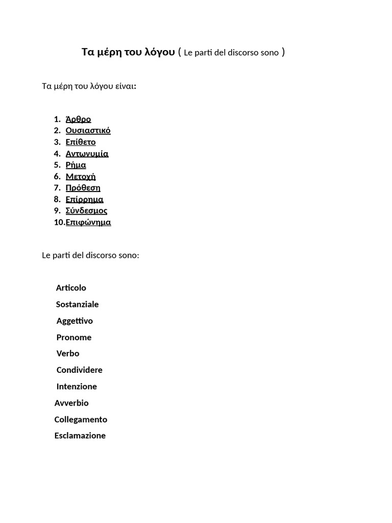 Τα Μέρη Του Λόγου | PDF