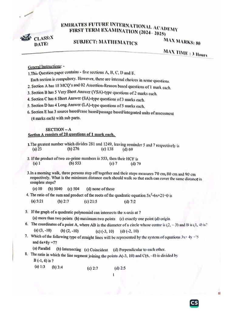 Efia 10th Math t1 | PDF