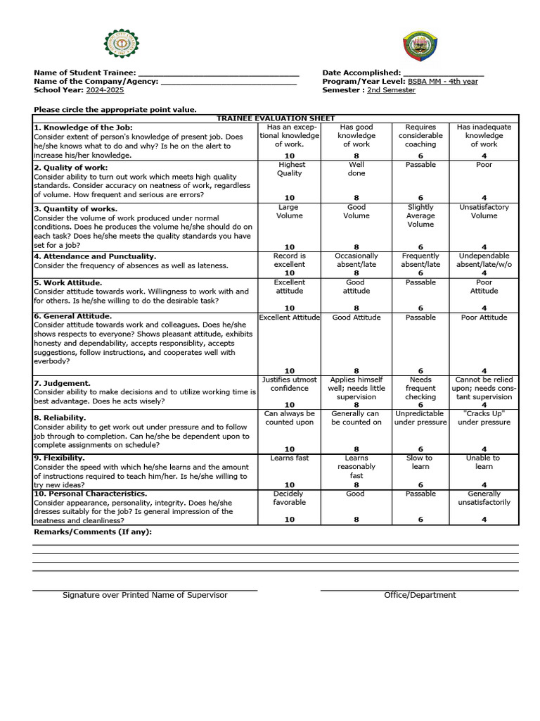EVALUATION-FORM-BSBA | PDF | Cognition | Psychology