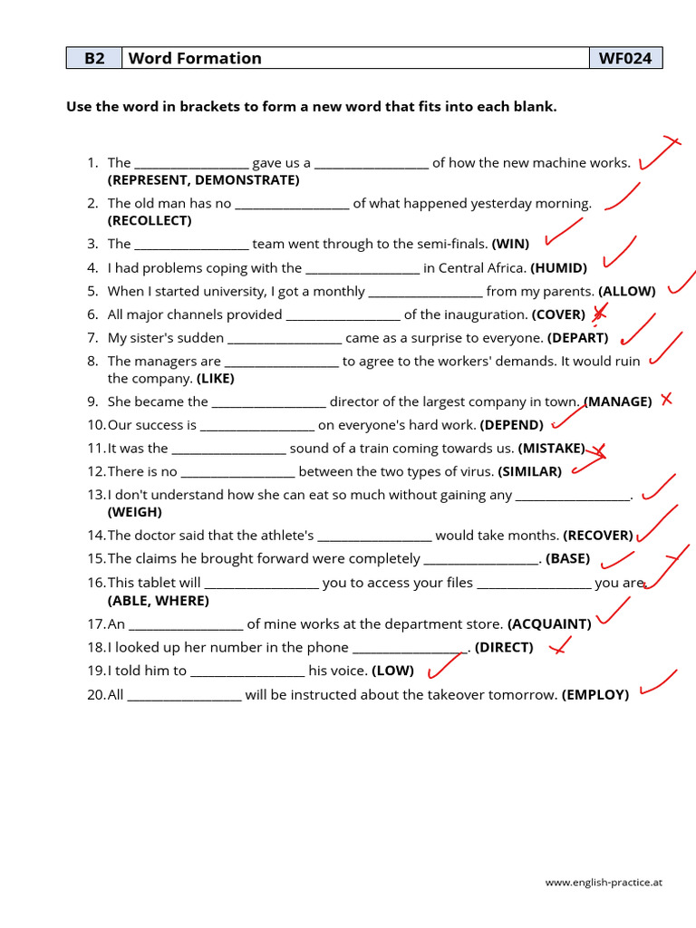 Word Formation Exercises with Answers | PDF