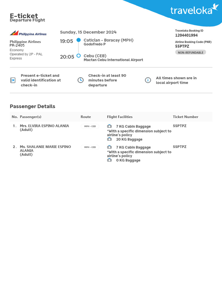 FLIGHT#1-Elvira and Sha-MPH-55PTPZ-CEB-FLIGHT_ORIGINATING | PDF | Transport | Aviation