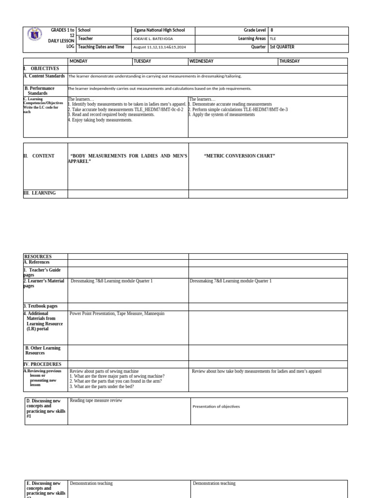 Taking Body Measurements | PDF | Education Theory | Learning