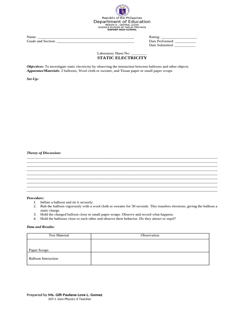 Static Electricity Experiment Guide | PDF | Electricity | Physics