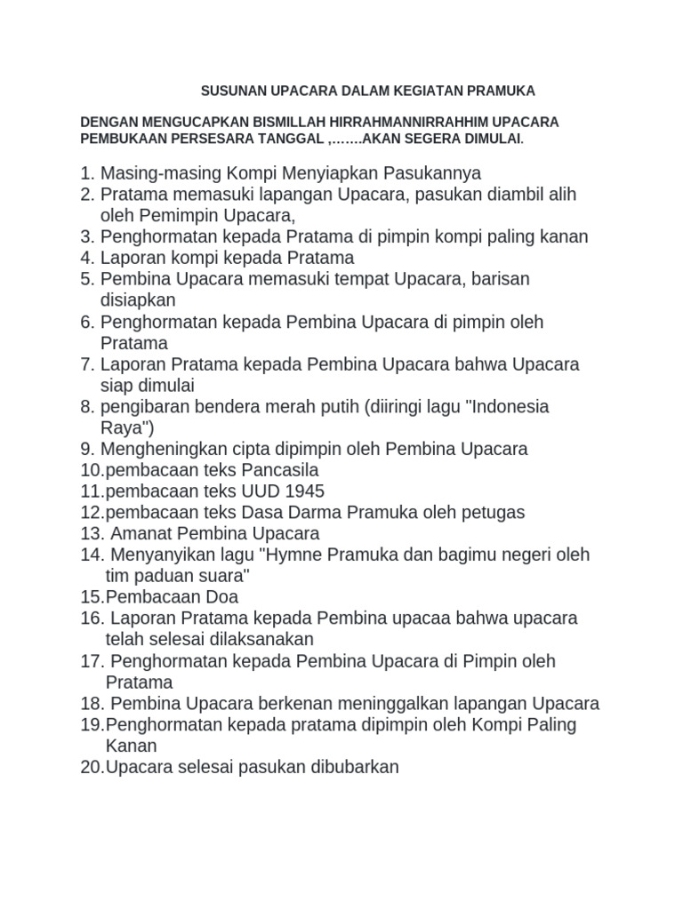 Susunan Upacara Pramuka Lengkap | PDF