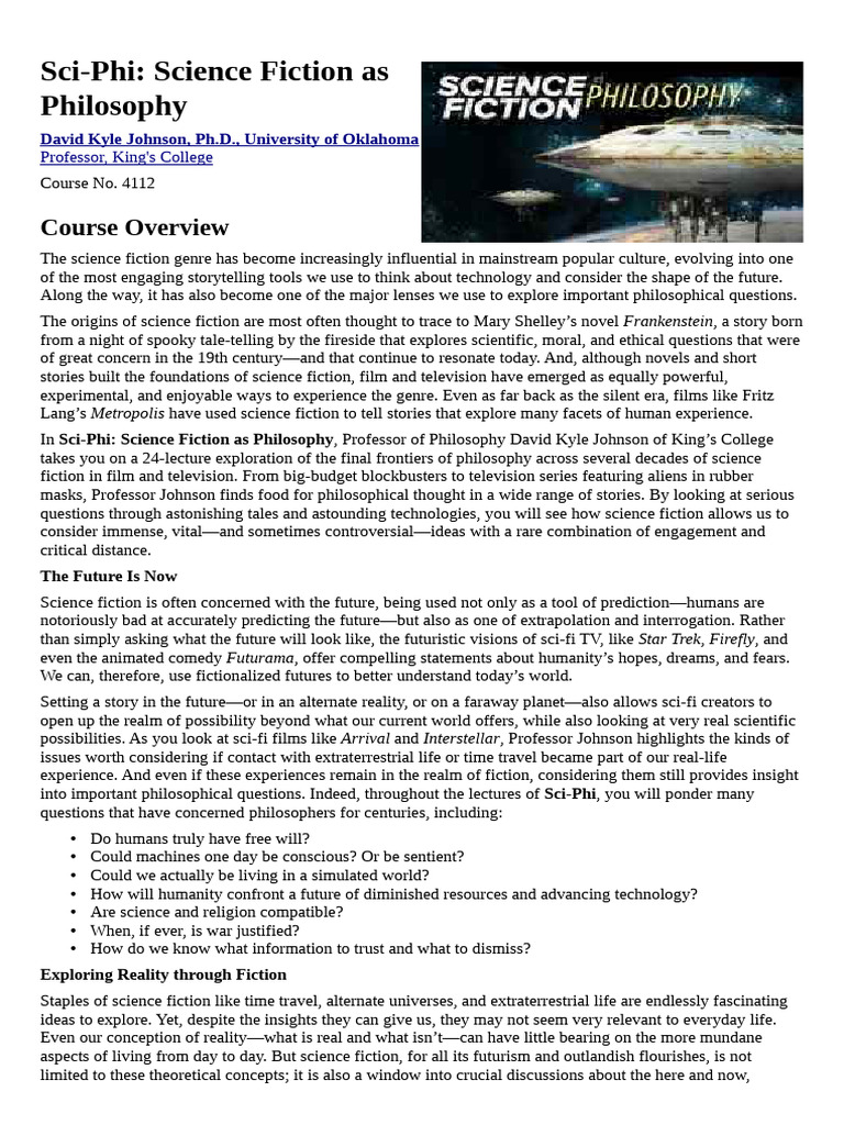 TTC Sci-Phi = Science Fiction as Philosophy | PDF | Science Fiction ...