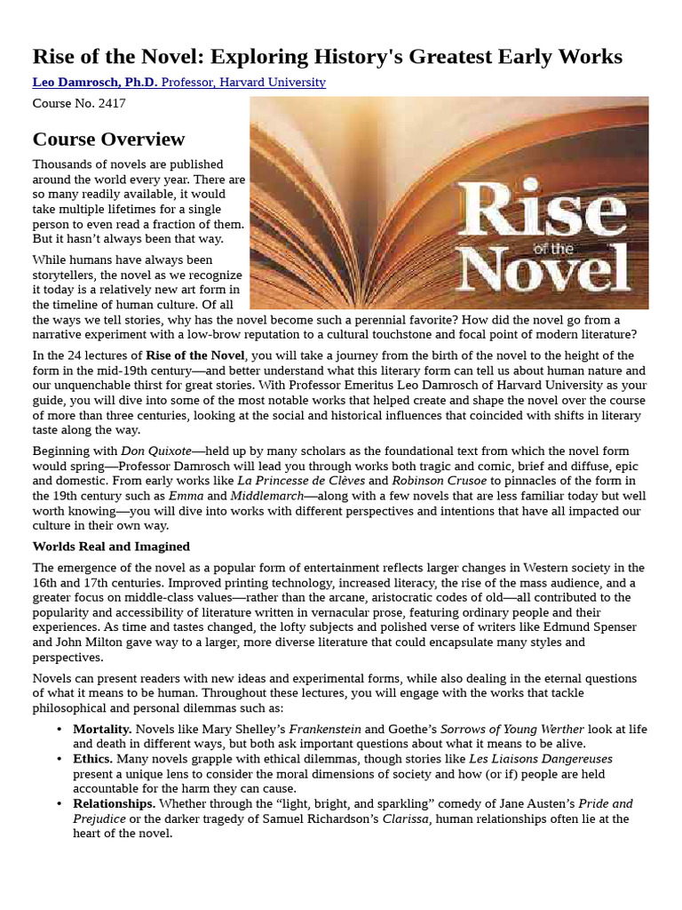 TTC Rise of the Novel = Exploring History's Greatest Early Works | PDF ...