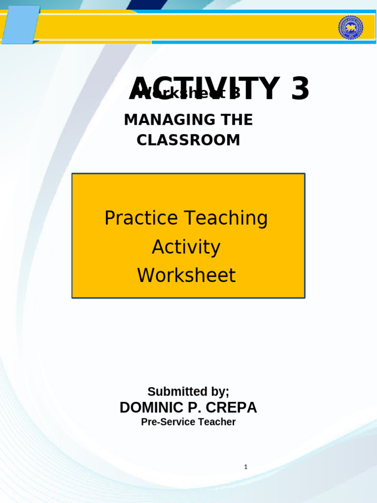 2025 PT Worksheet 3 Managing The in Person or Remote Classroom | PDF ...